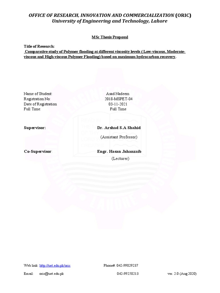 MS - MPHIL - MARCH - PROPOSAL - FORMAT. Updated | PDF | Enhanced Oil ...
