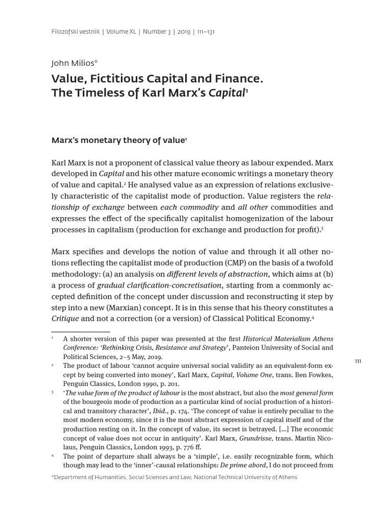 Value, Fictitious Capital and Finance: Exploring Marx's Monetary Theory ...