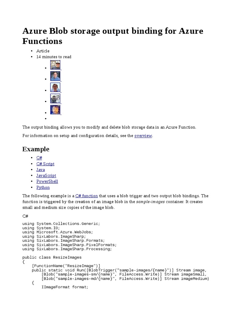 Blob Storage Output Bindings Pdf C Sharp Programming Language Subroutine