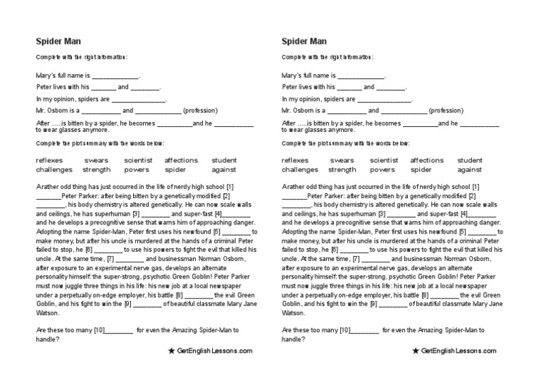Spider Man Worksheet | Spider Man | Marvel Comics