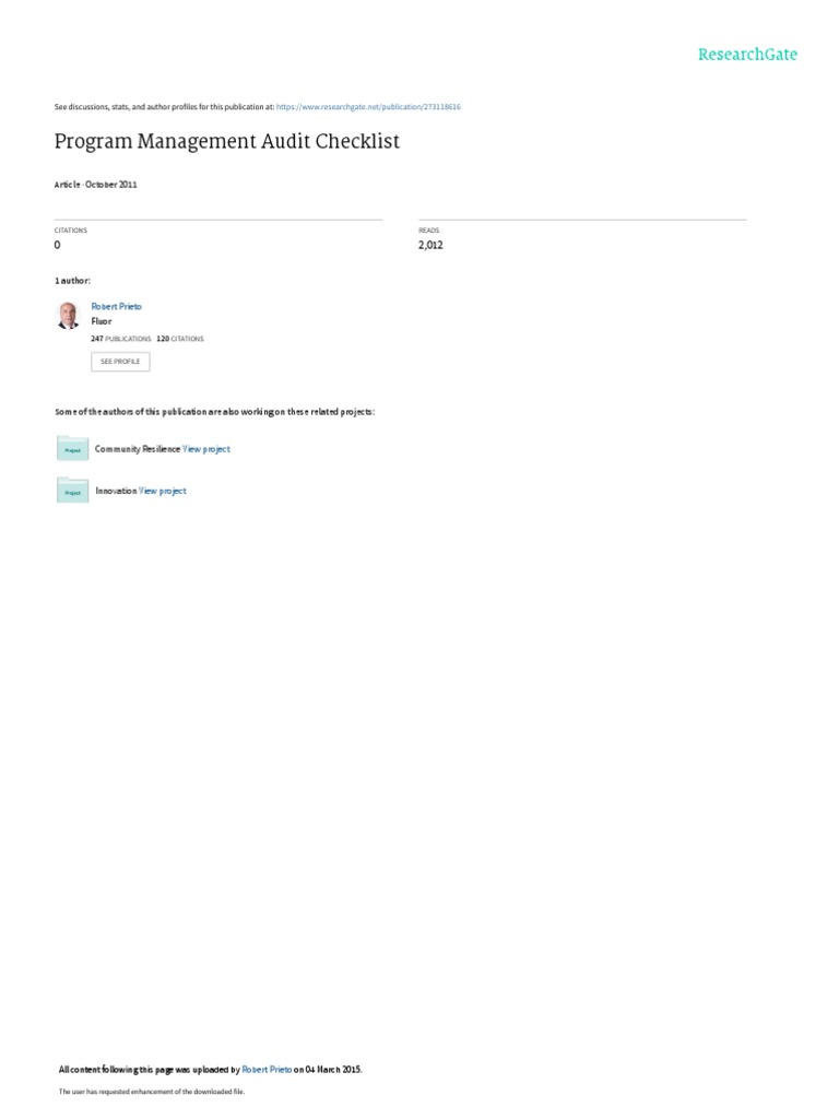 Program Management Audit Checklist | PDF | Audit | Risk