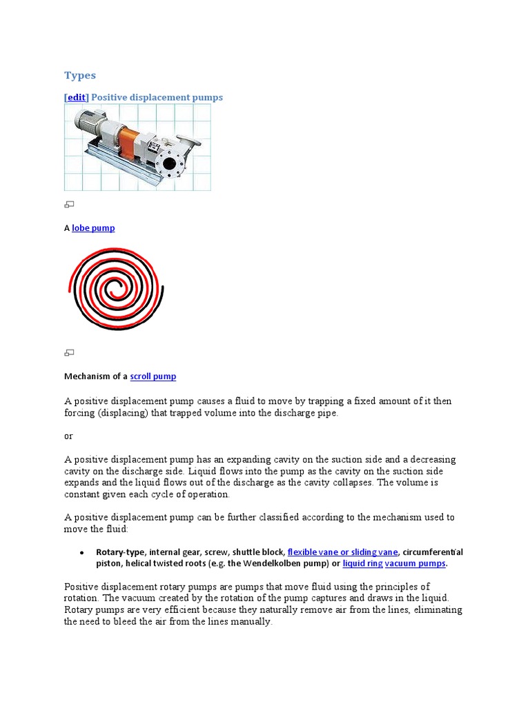 Types: Positive Displacement Pumps | PDF | Pump | Fluid Dynamics