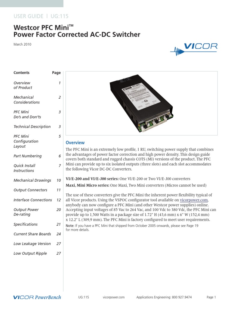 Westcor PFC Mini Power Factor Corrected AC-DC Switcher: User Guide - Ug ...