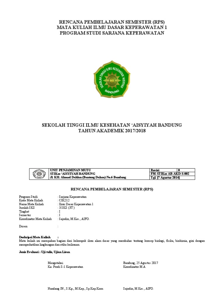 RPS IDK 1 - DR S1 Keperawatan | PDF