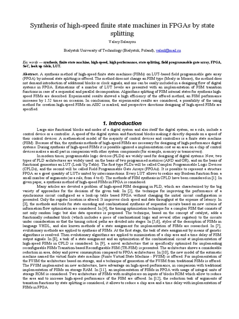 Synthesis of High-Speed Finite State Machines in Fpgas by State ...