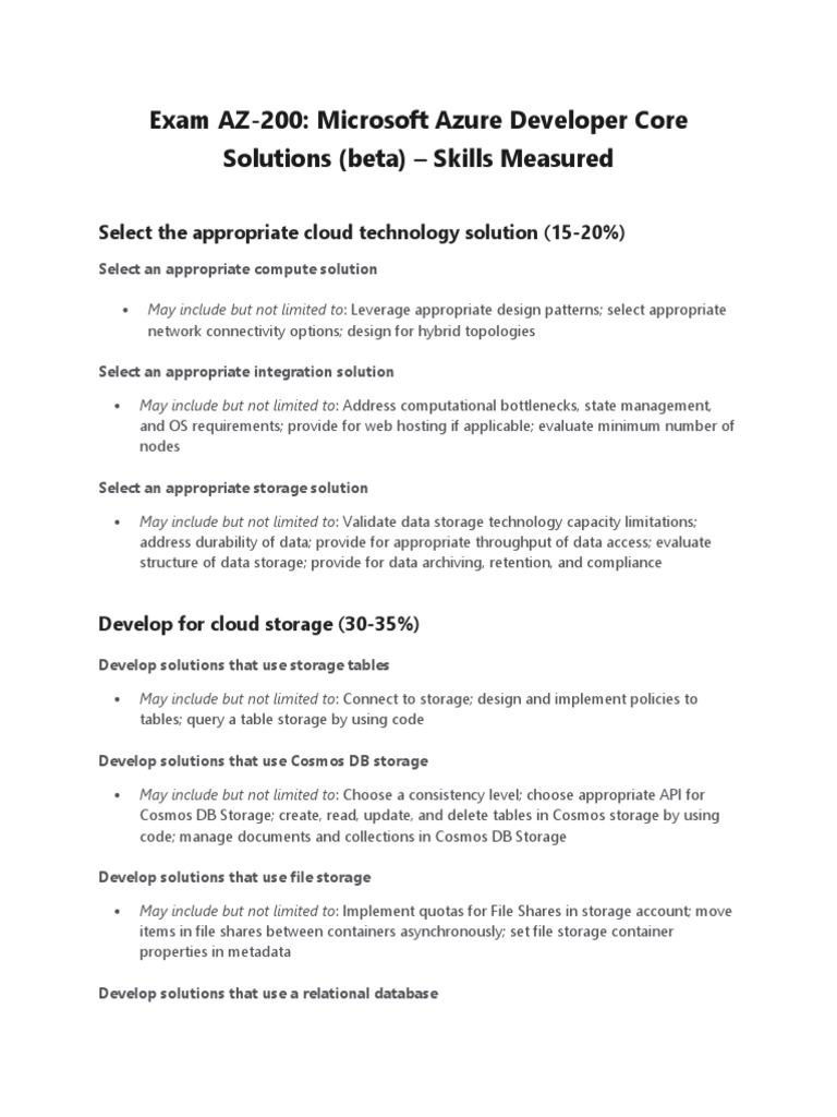 Exam AZ-200: Microsoft Azure Developer Core Solutions (Beta) - Skills ...