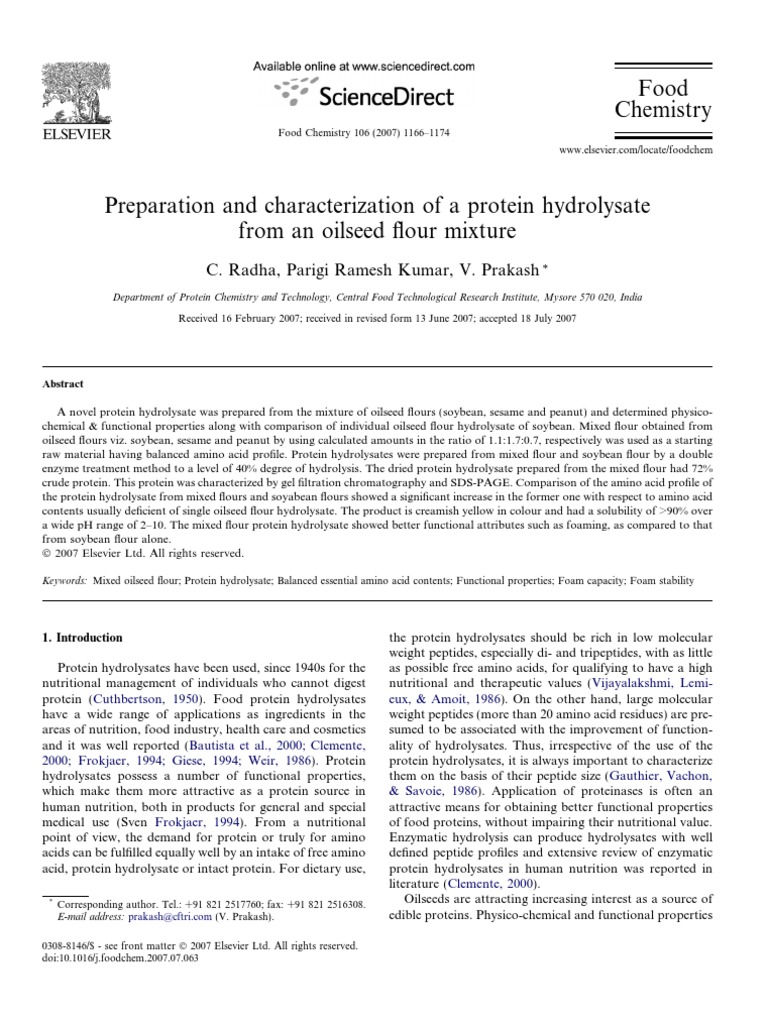 Preparation and Characterization of a Protein Hydrolysate | Proteins ...