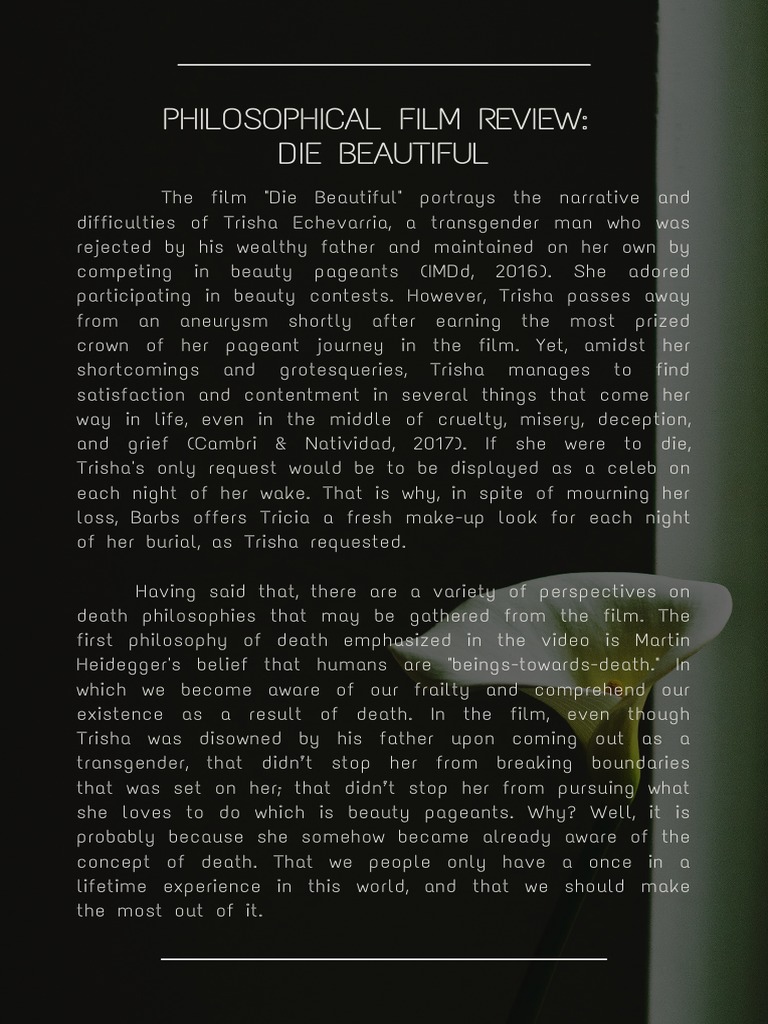Philosophical Film Review: Die Beautiful | Download Free PDF ...