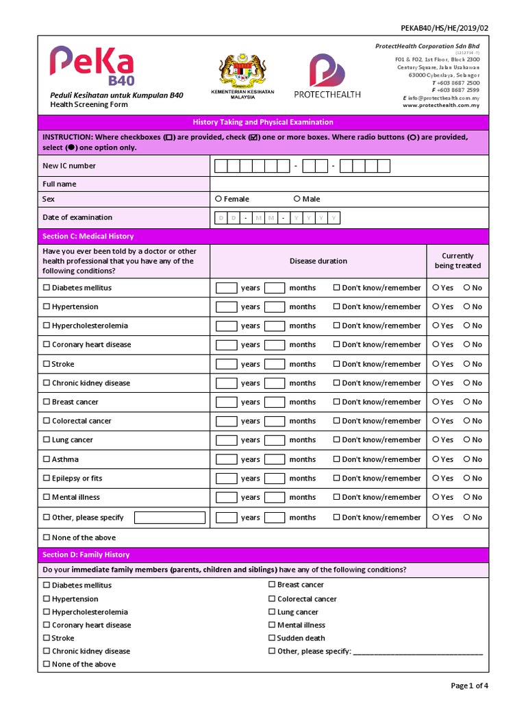 PeKa B40 Health Screening Form 3 - First Consultation - 201902 | PDF | Addiction | Tobacco Smoking