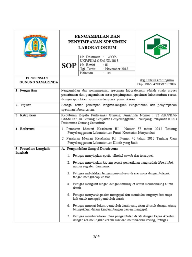 8.1.2 Ep 1 SOP Penerimaan, Pengambilan Dan Penyimpanan Spesimen | PDF