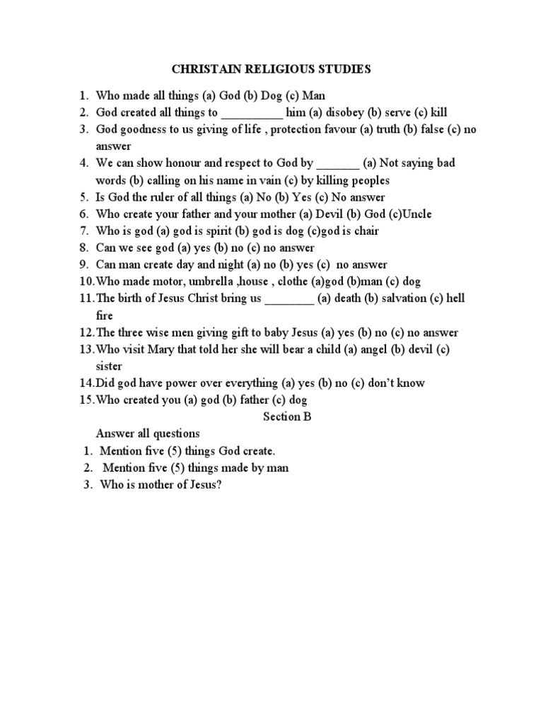 Christian Religious Studies Q&A | PDF | Agriculture | God