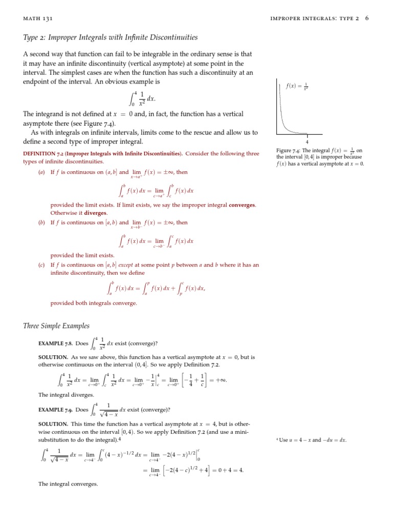 Type 2: Improper Integrals With Infinite Discontinuities: Three Simple Examples | PDF | Integral ...