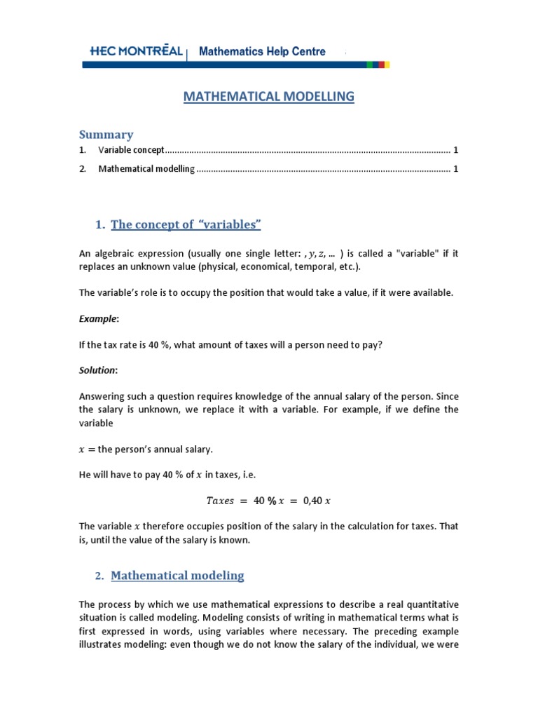 Mathematical Modelling | PDF | Mathematical Model | Variable (Mathematics)