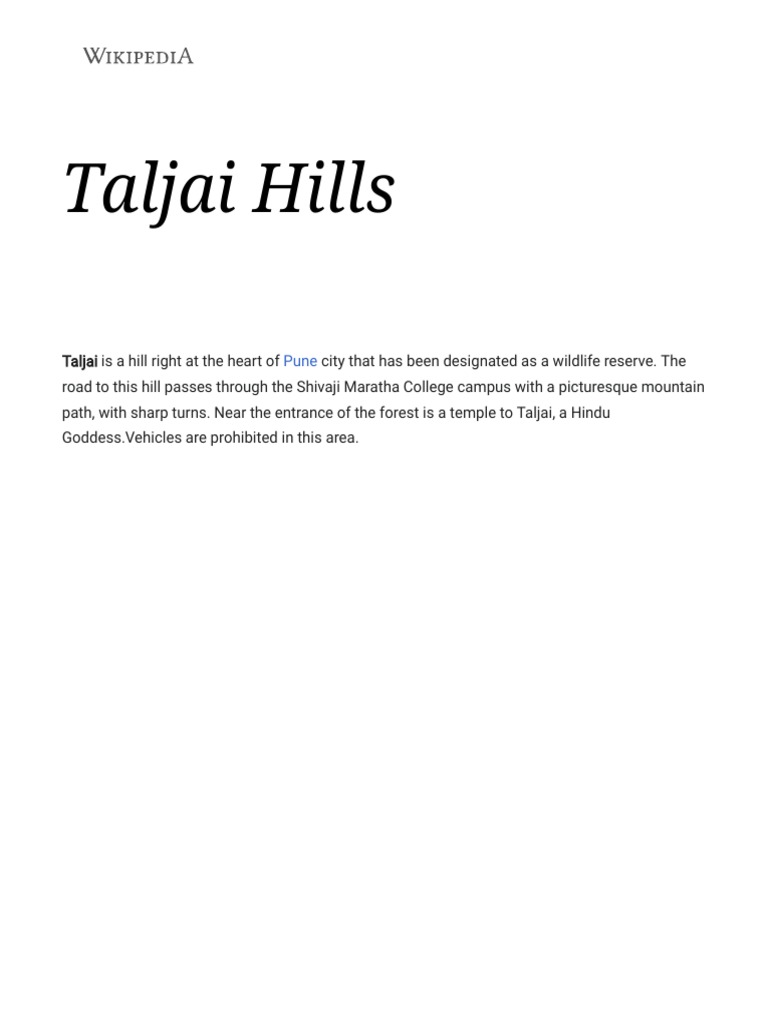 Taljai Hills - Wikipedia | PDF | Natural Environment