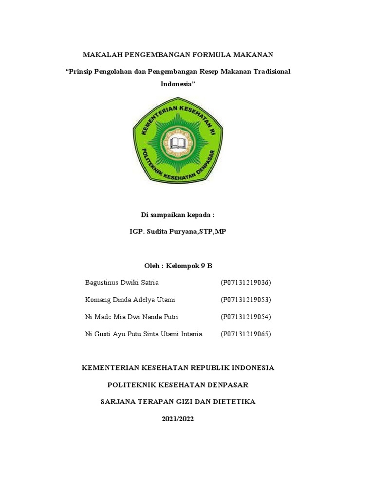 Makalah Pengembangan Formula Makanan 9B | PDF | Karier & Perkembangan ...