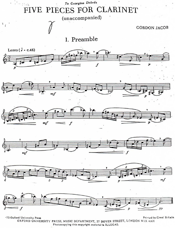 Jacob, Gordon - Five Pieces For Clarinet | PDF