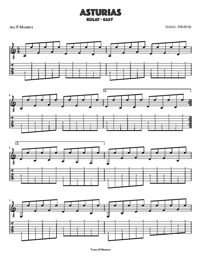 Albeniz - Asturias Easy (+TAB) | PDF | Classical Music | Composers