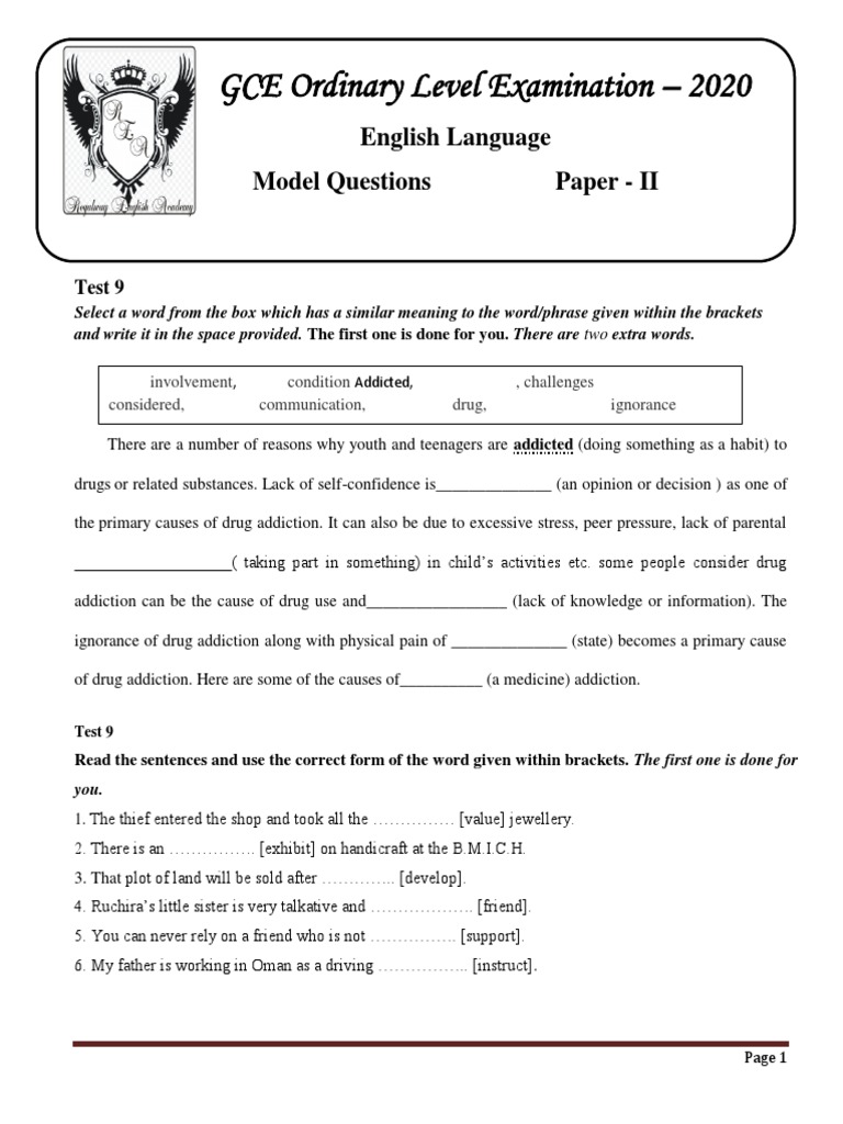 O/L English Model Questions 2020 | PDF | Cognition | Communication