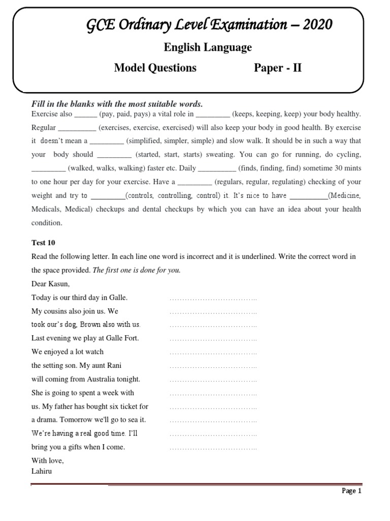 O - L English - Test 10 Activities | PDF | Physical Examination
