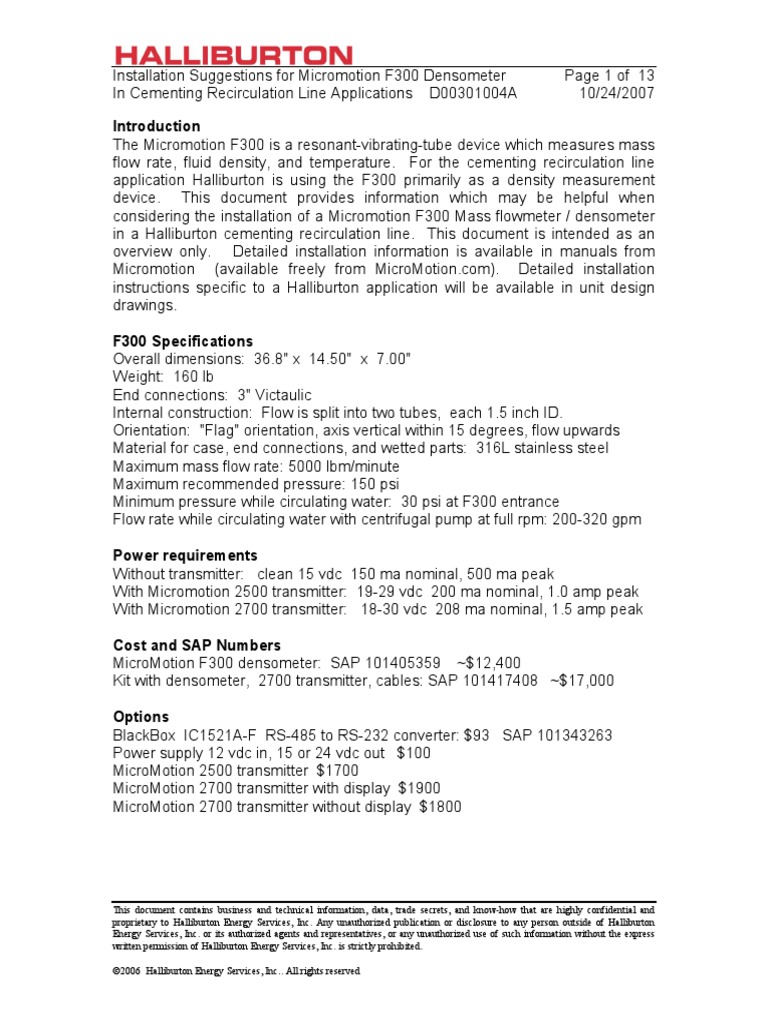 Installation For Micromotion | PDF | Flow Measurement | Know How