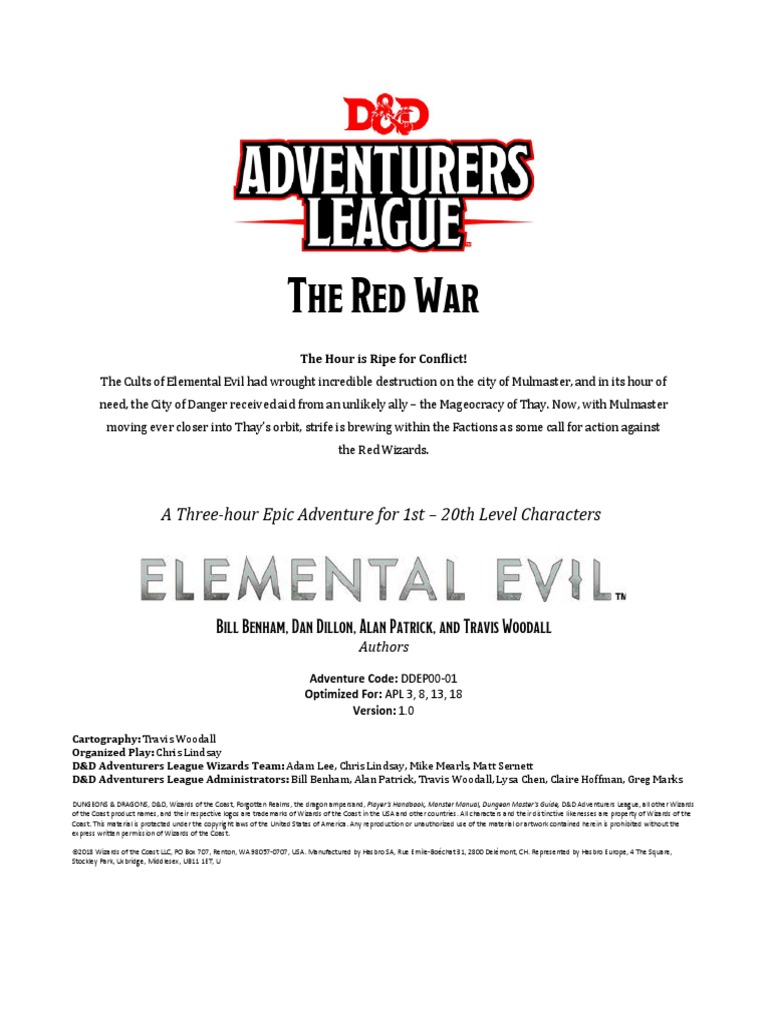 The Red War: A Three-Hour Epic Adventure For 1st - 20th Level ...