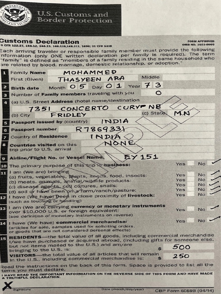 Customs Arrival Form | PDF