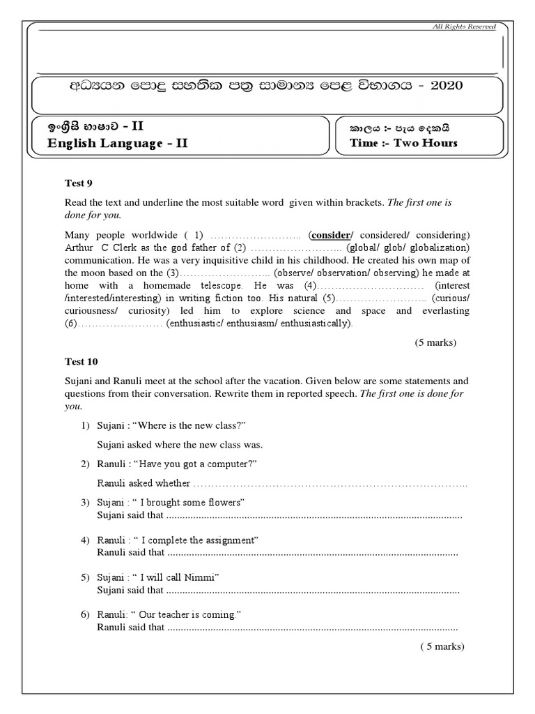 English Paper 2020 - Part 2 | PDF