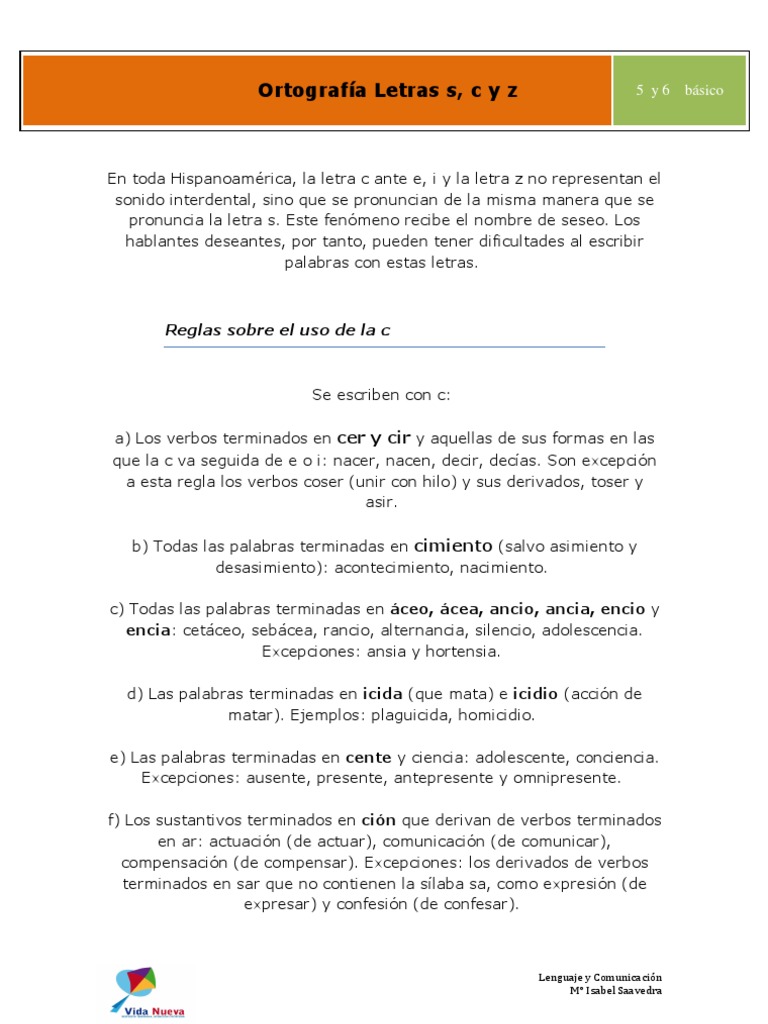 Ortografía de s, c y z para 5to y 6to grado | PDF | Verbo | Unidades ...