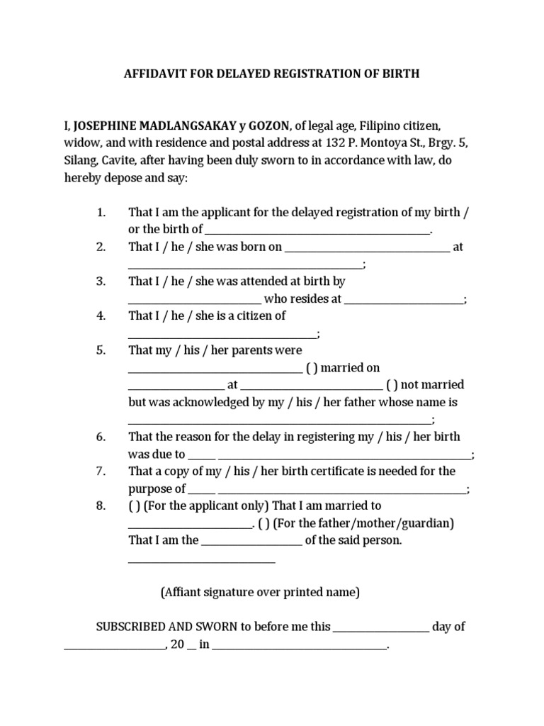 Affidavit For Delayed Registration of Birth | PDF
