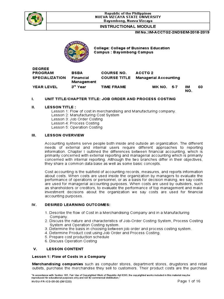 Module 3 Job Order And Process Costing Pdf Cost Of Goods Sold