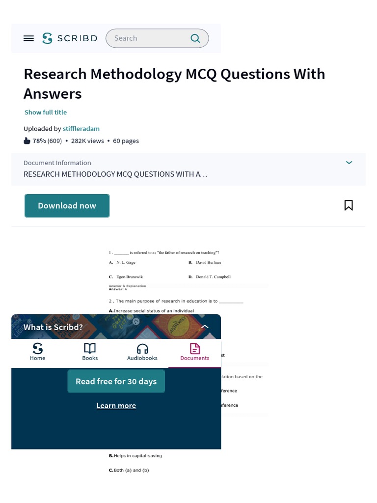 Research Methodology MCQ Questions With Answers | PDF | Statistics ...