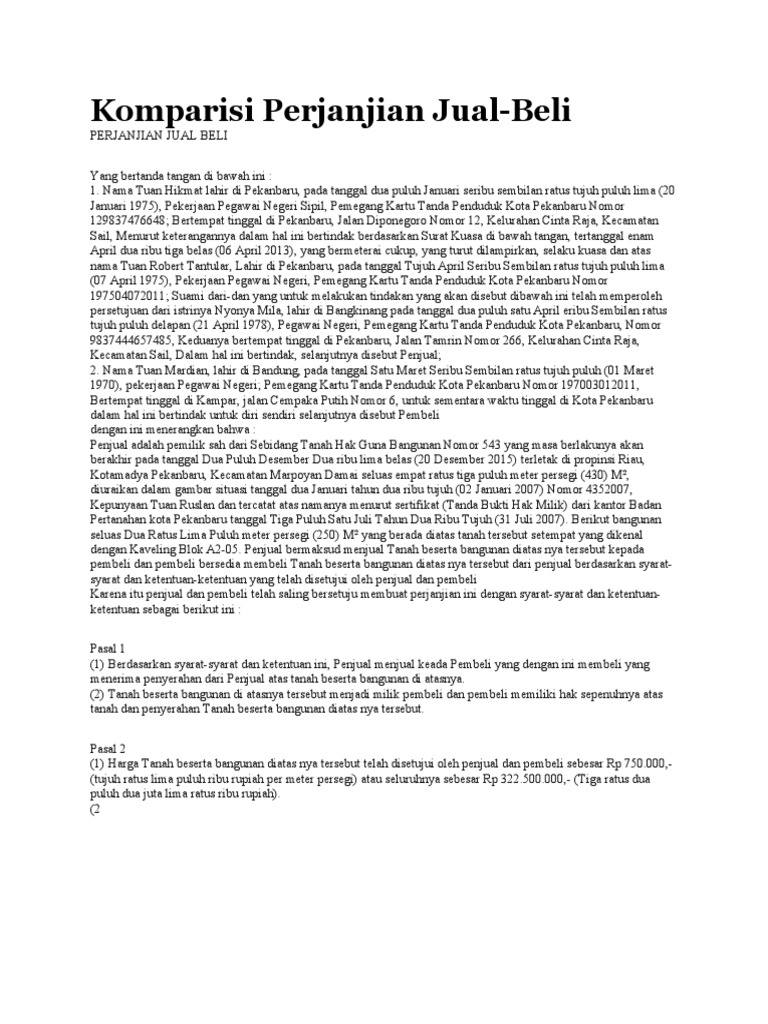 Komparisi Perjanjian Jual | PDF
