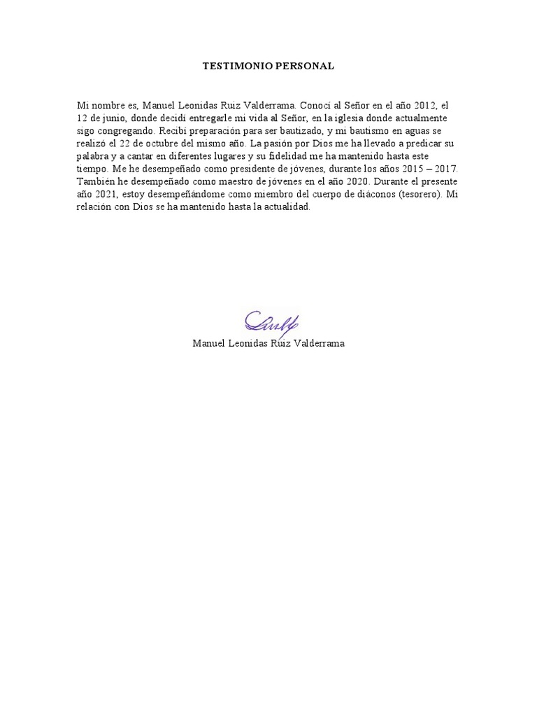 Testimonio Personal | PDF