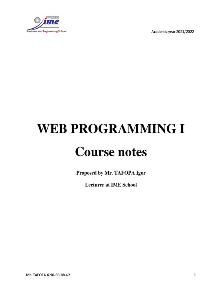 WEB PROGRAMMING I Course Notes | PDF | Html Element | World Wide Web