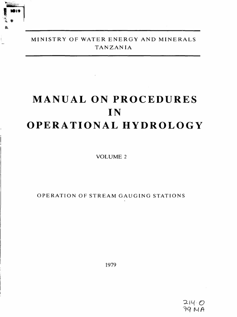 Manual On Procedures IN Operational Hydrology: Ministry of Water Energy ...
