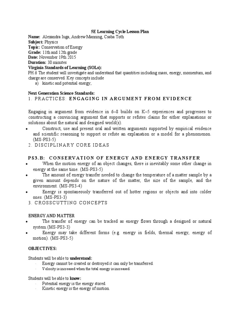 5e Energy Lesson Plan | PDF | Individualized Education Program | Matter