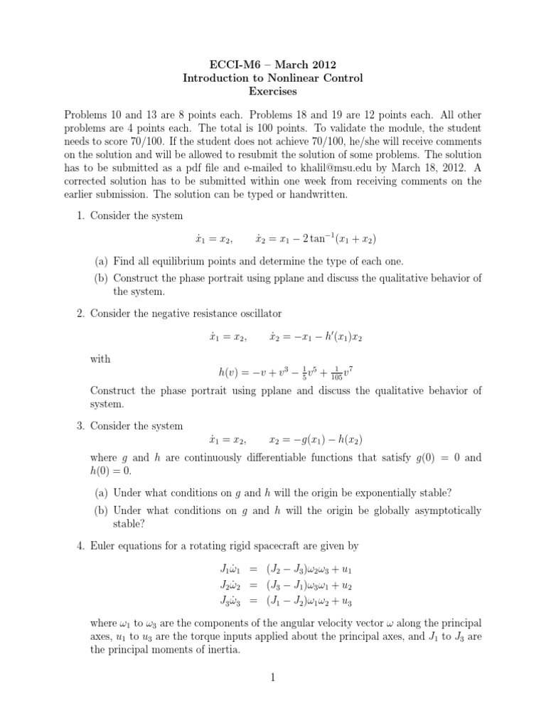 ECCI-M6 Nonlinear Control Exercises | PDF | Liquids | Control Theory ECCI-M6 Nonlinear Control Exercises | PDF | Liquids | Control Theory