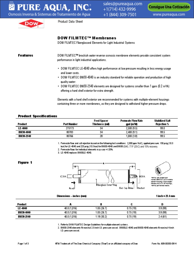 DOW FILMTEC™ Membranes: Product Data Sheet | PDF | Membrane | Chemistry