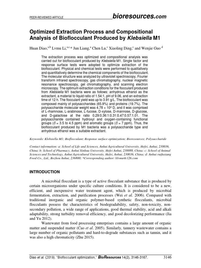 Diao Et Al.. 2019. Optimized Extraction Process and Compositional ...