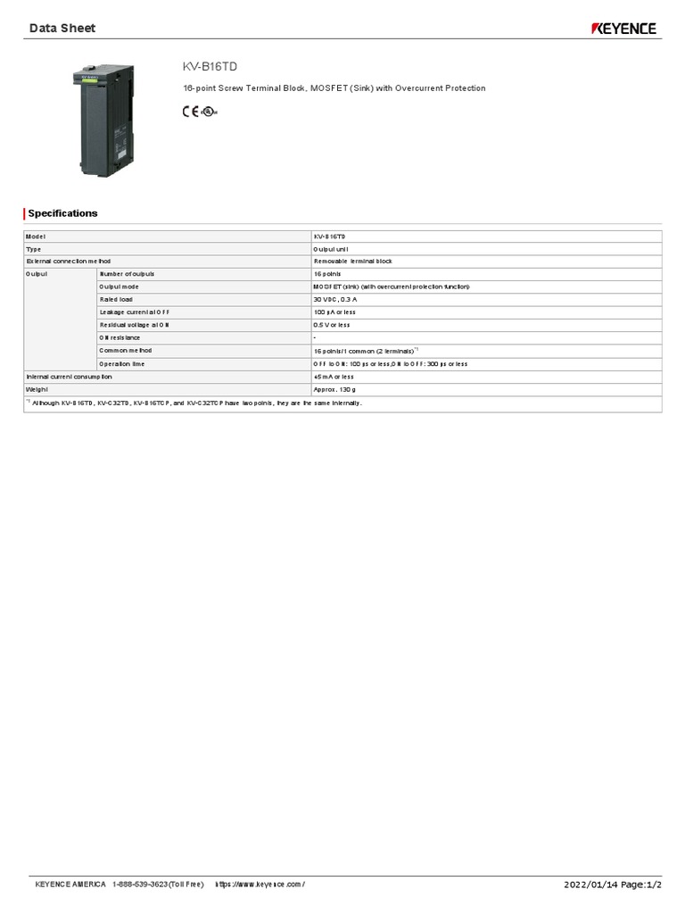 KV-B16TD MOSFET Terminal Block Datasheet | PDF