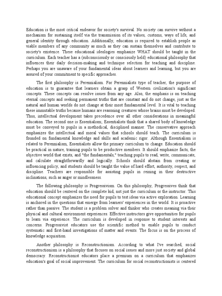 7 Major Philosophy of Education | PDF | Philosophy Of Education ...