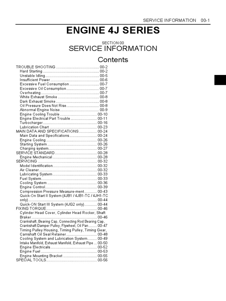 Troubleshooting Guide for the Isuzu 4J Series Diesel Engine | PDF ...