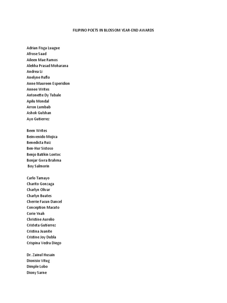 Filipino Poets Awards List | PDF | Poetry | General Fiction