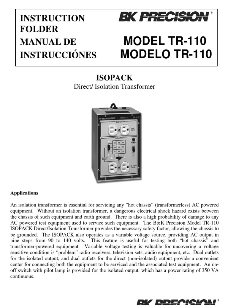 MODEL TR-110 Modelo Tr-110: Instruction Folder Manual de Instrucciónes ...