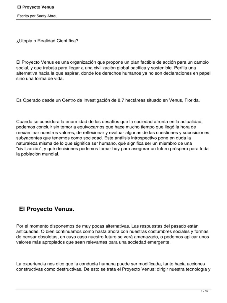 El Proyecto Venus | PDF | Sociedad | Comportamiento