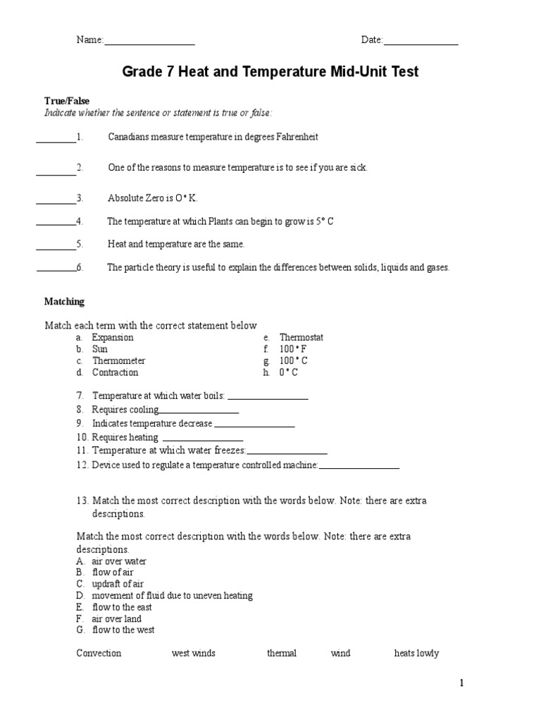 Grade 7 Heat and Temperature Test | PDF | Temperature | Heat