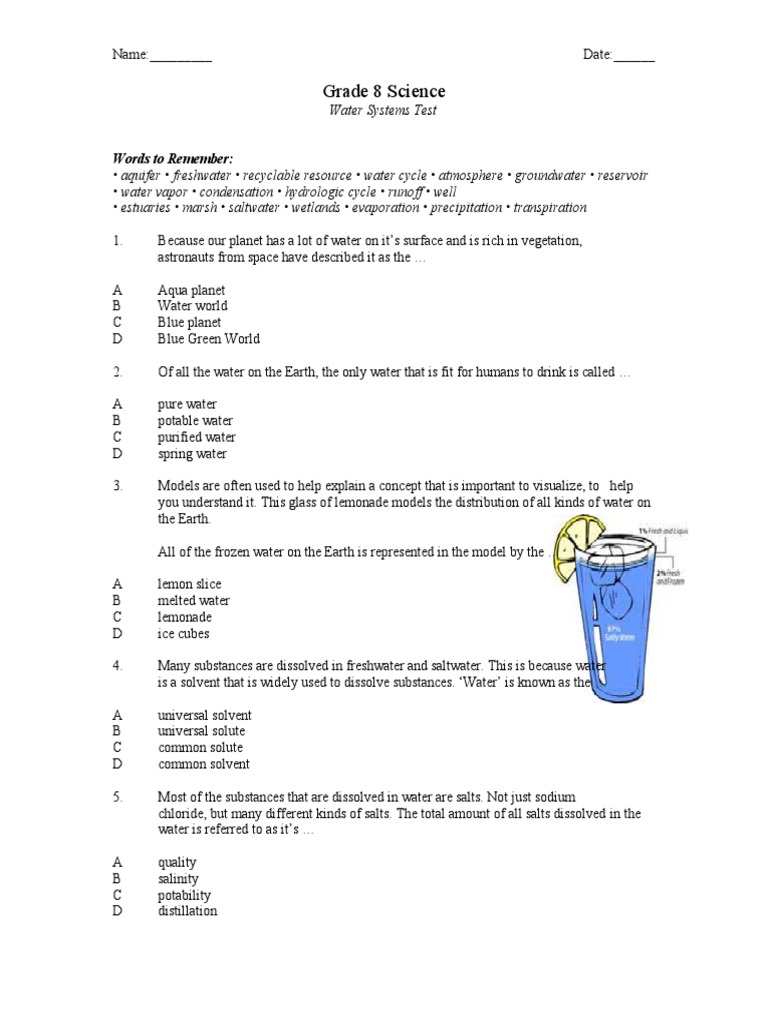 Grade 8 ScienceWater Systems MidUnit | PDF | Water | Fresh Water