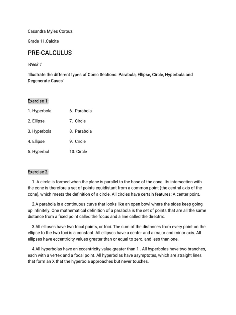 Understanding Conic Sections in Pre-Calculus | PDF