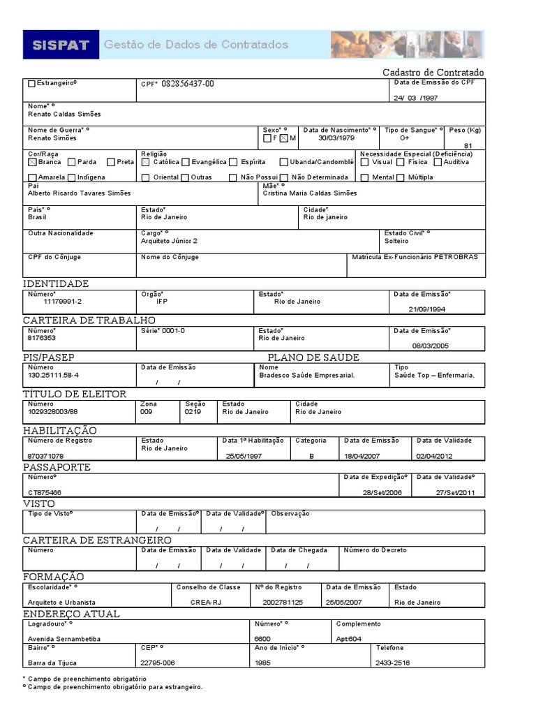 Ficha Sispat | PDF | Rio de Janeiro | Brasil