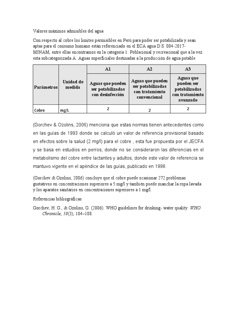 Valores Máximos Admisibles Del Agua | PDF